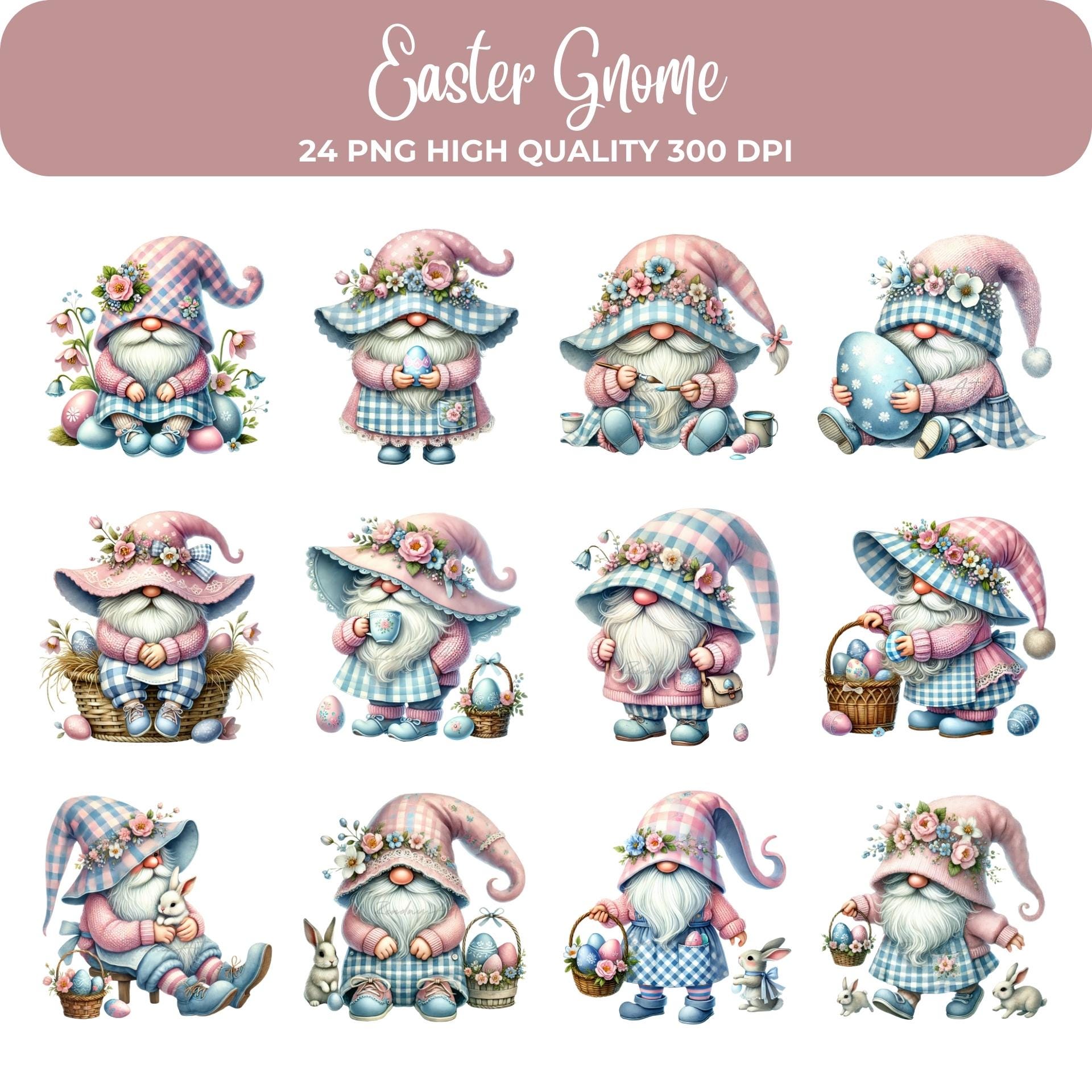 Watercolor Easter Gnome Clipart Bundle: Spring PNG Graphics (digital ...