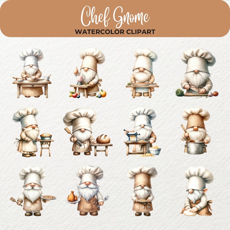 Chef Gnome Clipart Bundle, Gnome Clipart, Cooking Gnome, Gnome PNG ...