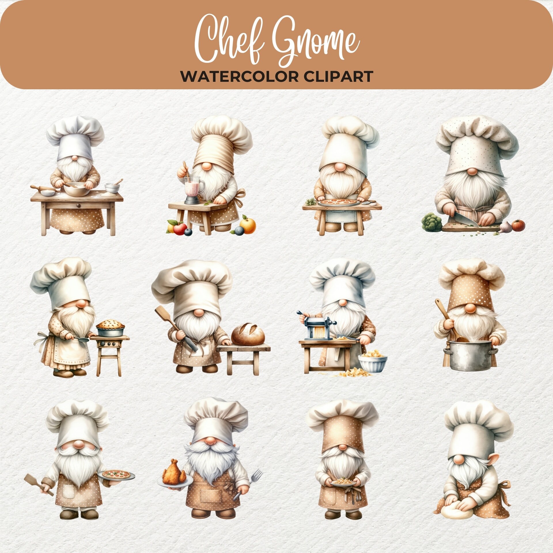 Chef Gnome Clipart Bundle, Gnome Clipart, Cooking Gnome, Gnome PNG ...