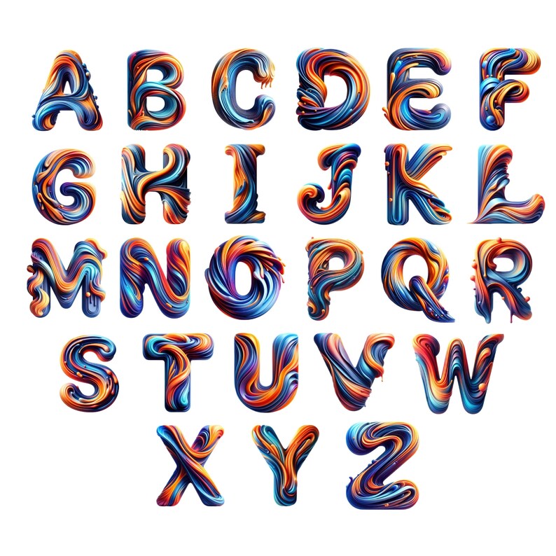 Vibrant Swirl Alphabet Clipart, Colorful Twisted Letters PNG, Alphabet ...