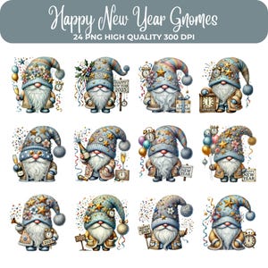 Watercolor Happy New Year Gnomes Clipart, Happy New Year, New Year ...