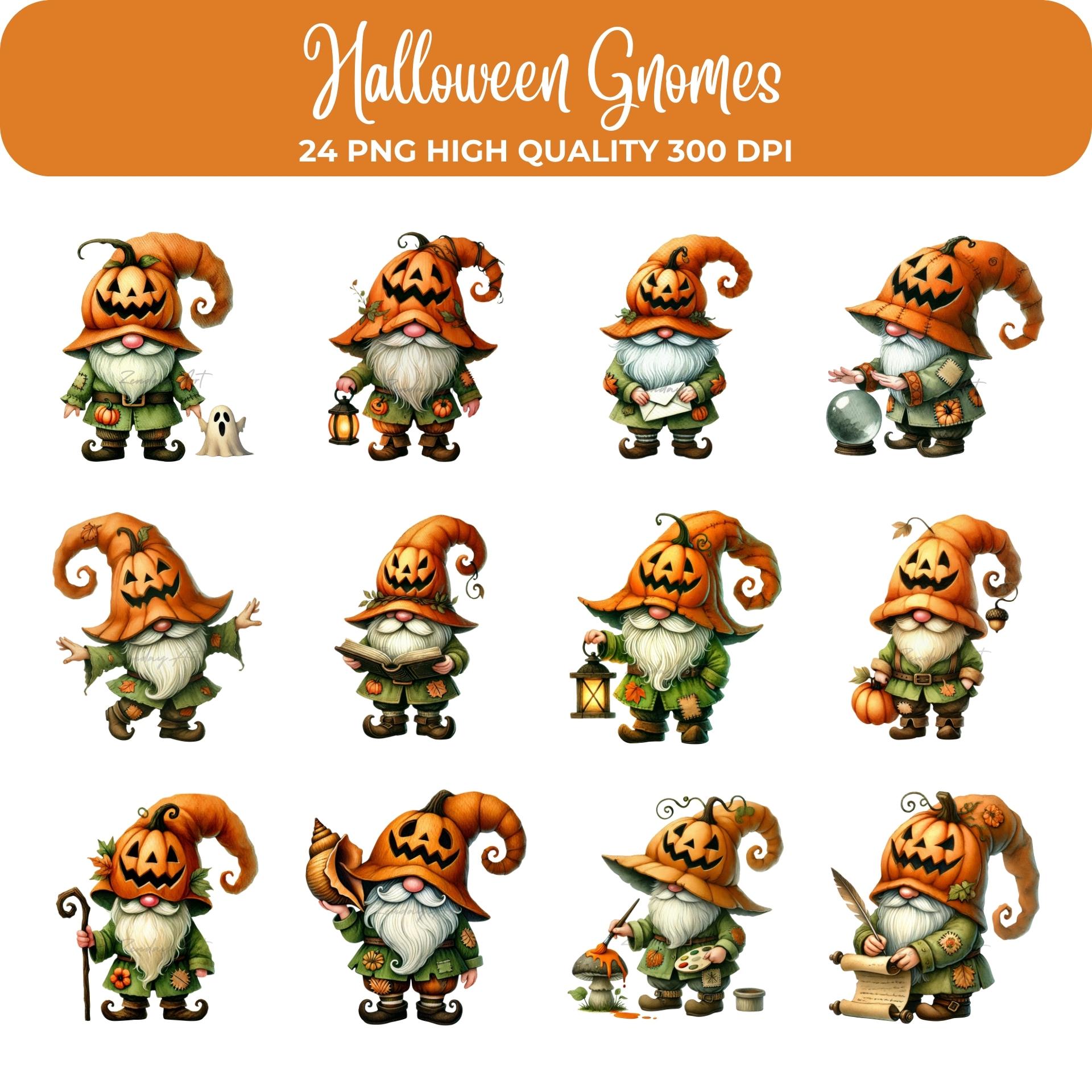 Watercolor Halloween Gnome Clipart | 24 Cute Pumpkin Gnome Clipart ...