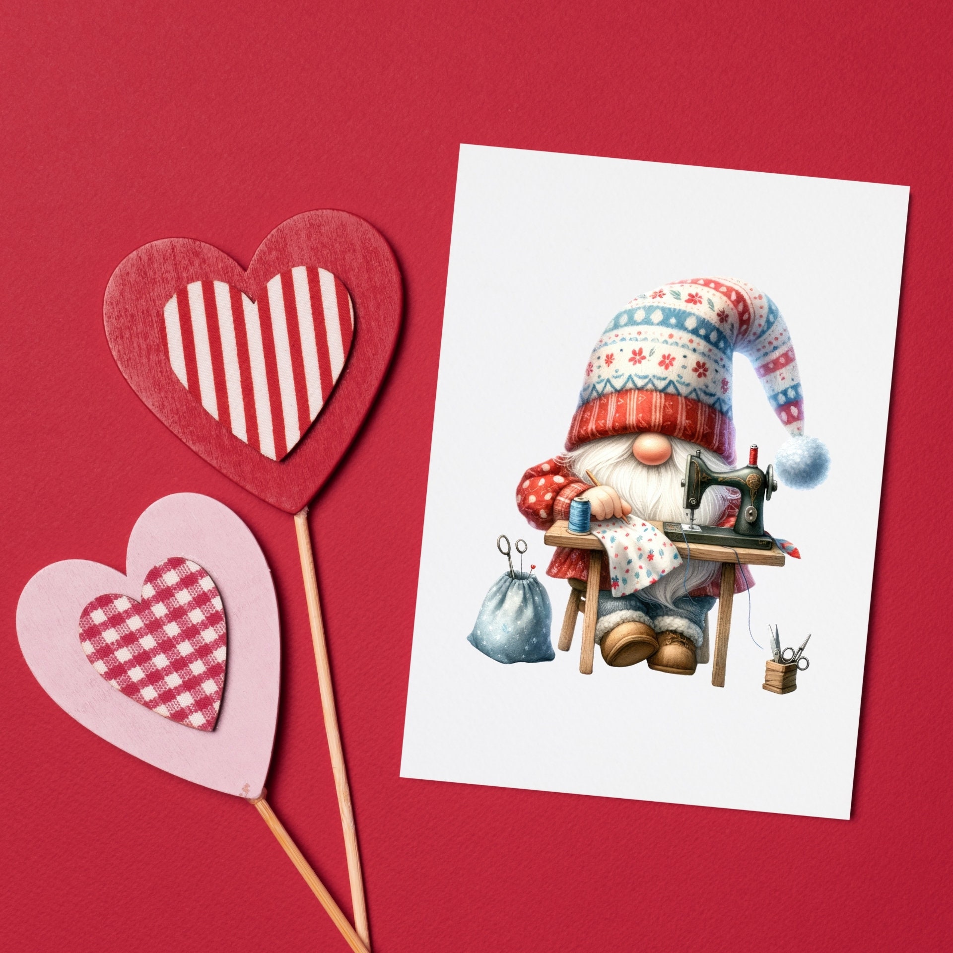 Watercolor Sewing Gnome Clipart Bundle, Sewing Machine Gnome Clipart ...