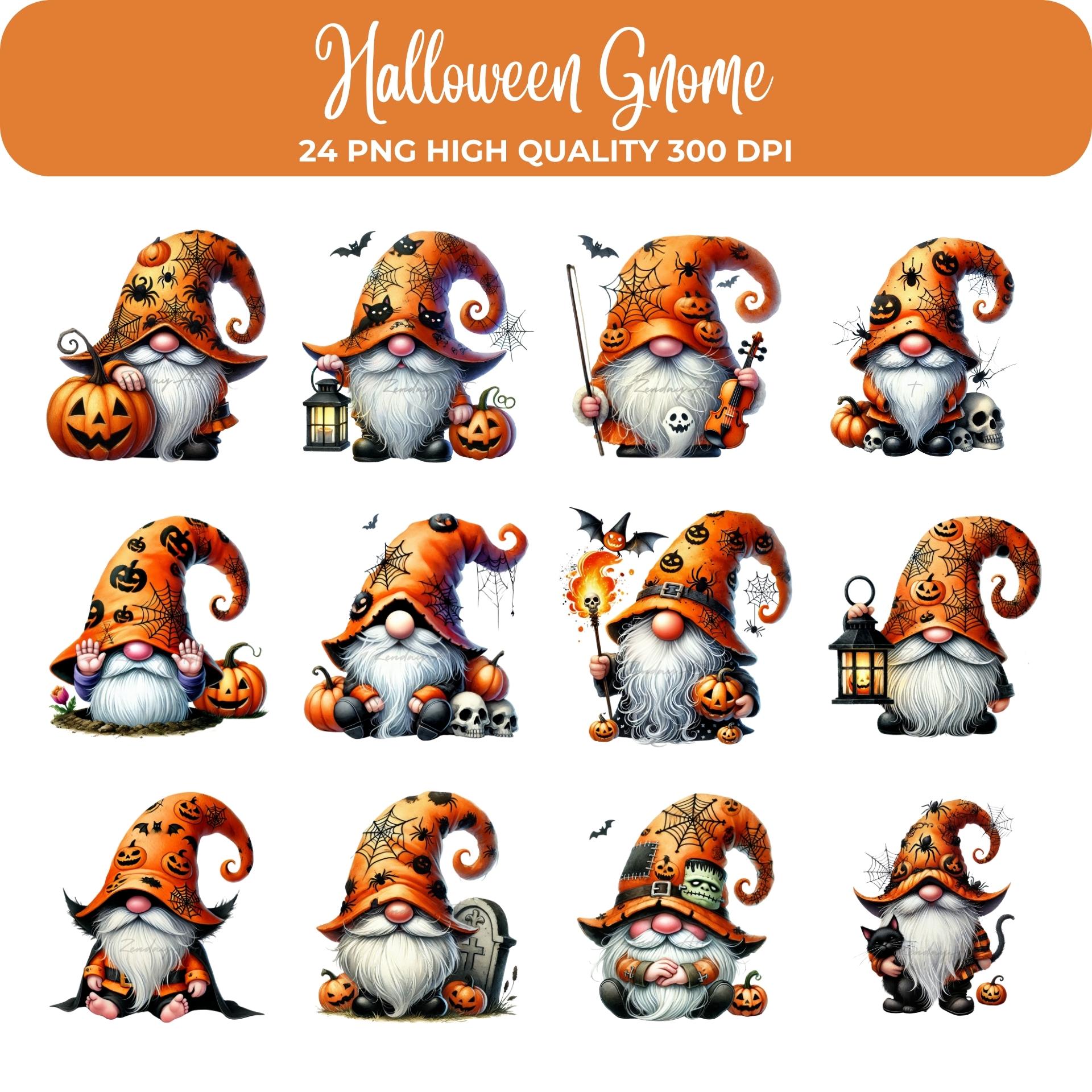 Watercolor Halloween Gnome Clipart, Halloween Gnome Clipart, Halloween ...