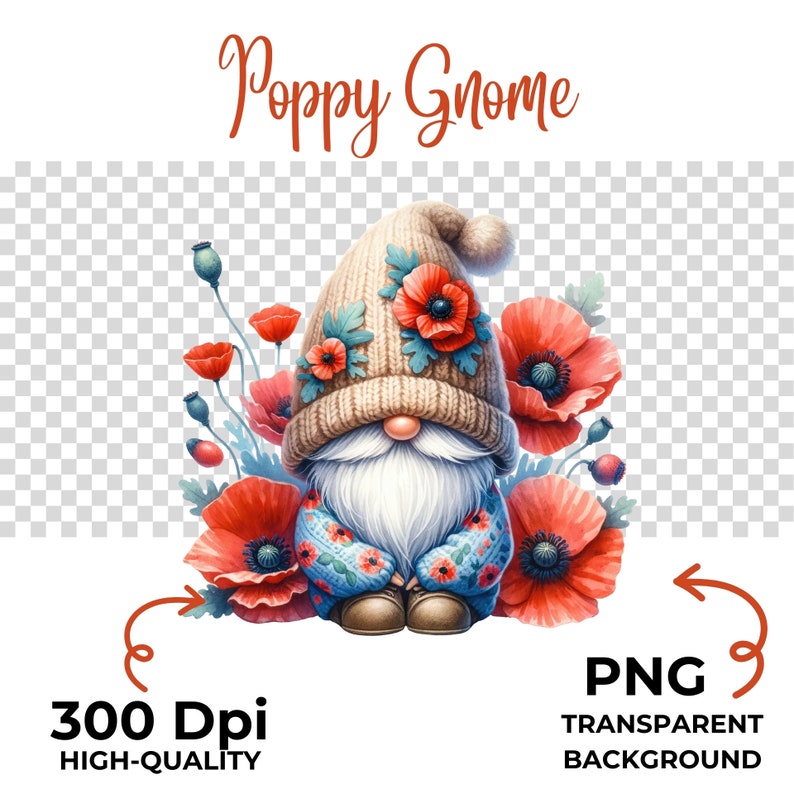 Watercolor Poppy Gnome Clipart: Spring Floral PNG (digital Download) - Etsy