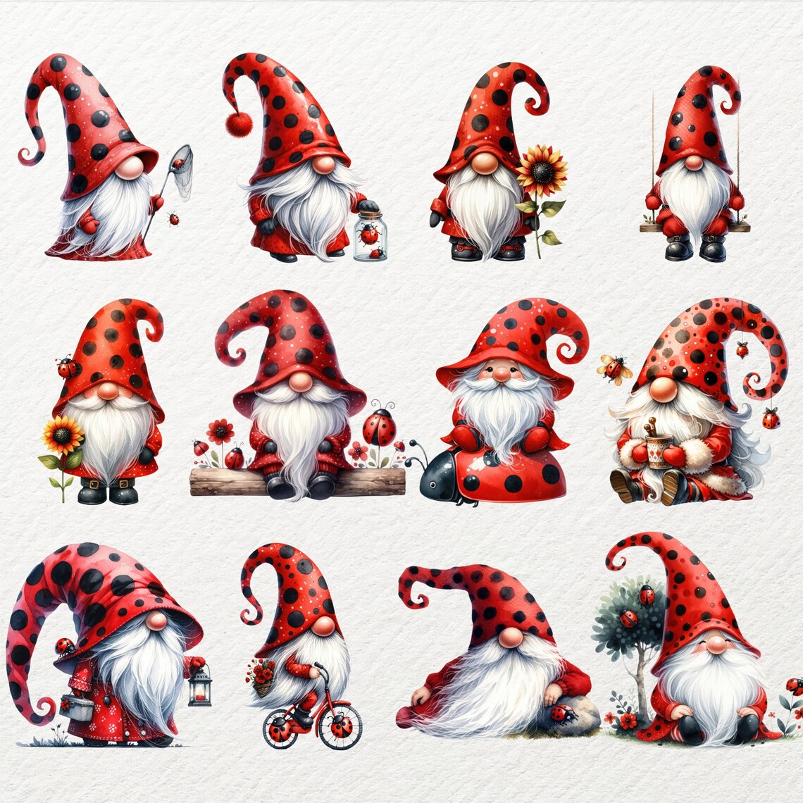 Ladybug Gnome Clipart Bundle, Gnome Clipart, Spring Gnome PNG, Spring ...