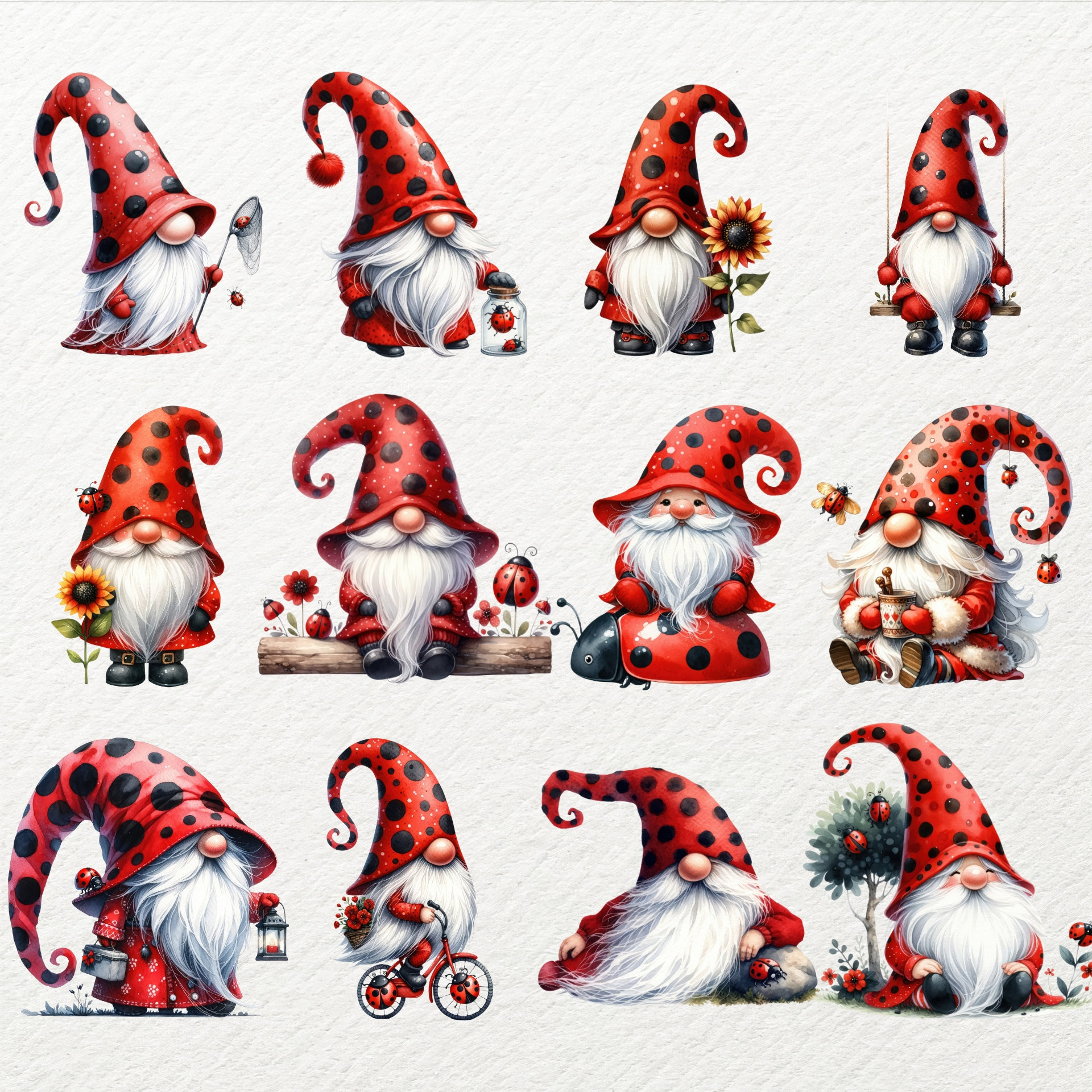 Ladybug Gnome Clipart Bundle, Gnome Clipart, Spring Gnome PNG, Spring ...