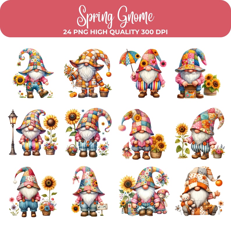 Watercolor Spring Gnomes Clipart Bundle: Floral Garden PNG (digital ...