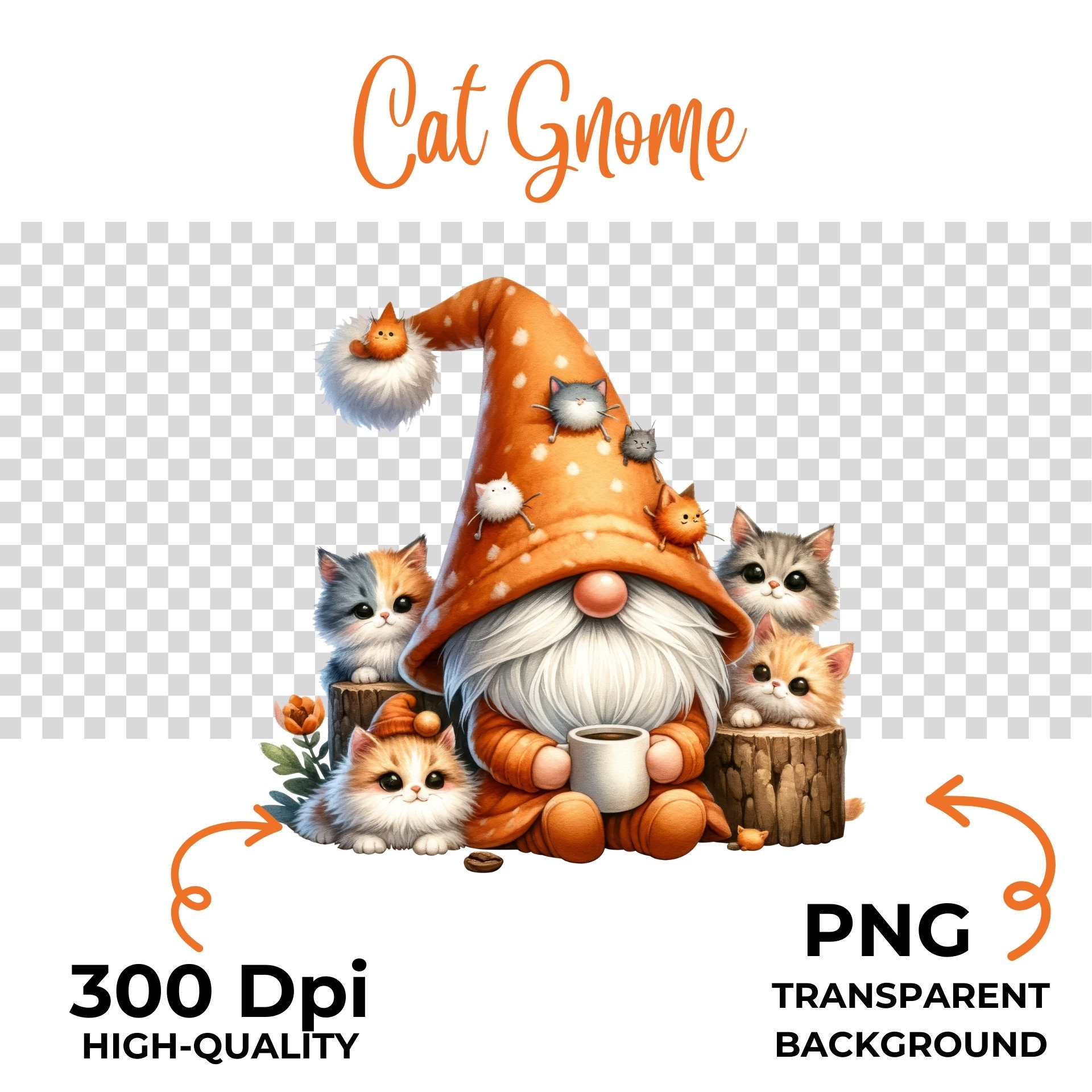 Watercolor Cat Gnome Clipart, Cat Lover Gnome Clipart, Cat Lover Gnome ...