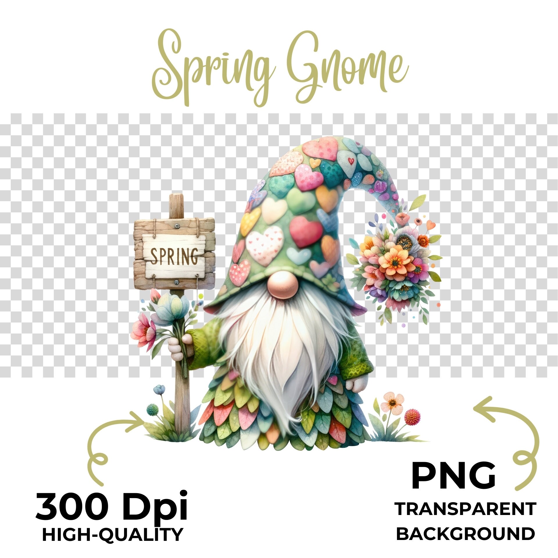 Spring Gnomes Clipart Bundle: Floral Garden PNG Graphics (commercial ...