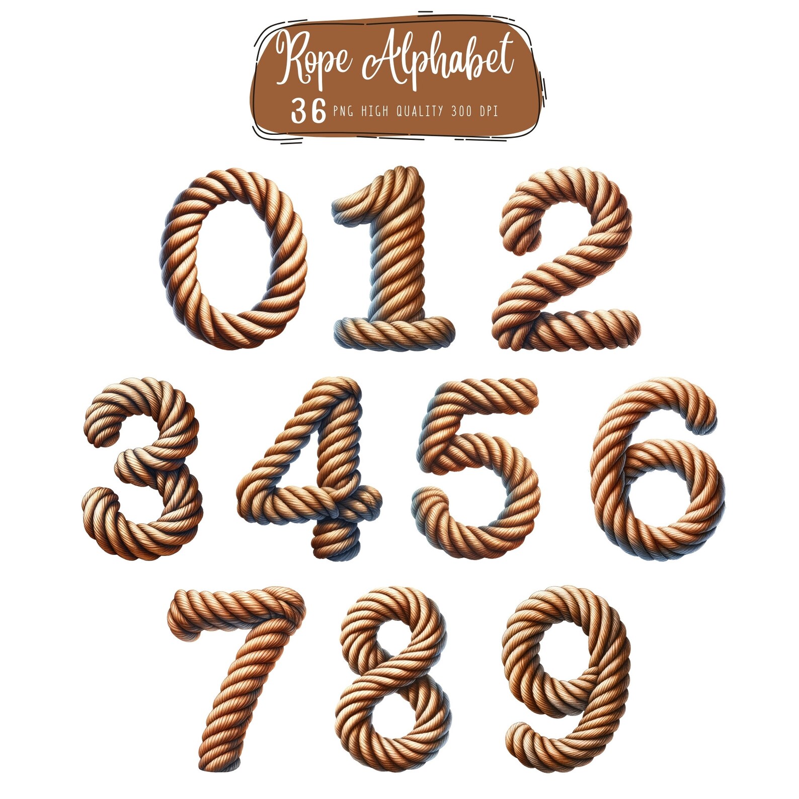 Rope Alphabet and Number Clipart Bundle, Rope PNG, Rope Letters Clipart ...