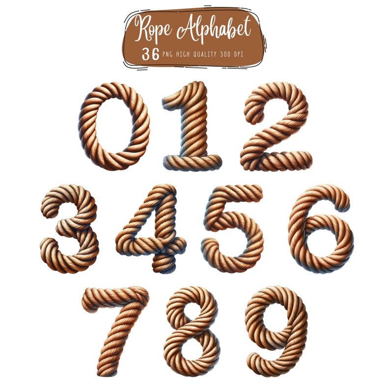 Rope Alphabet and Number Clipart Bundle, Rope PNG, Rope Letters Clipart ...