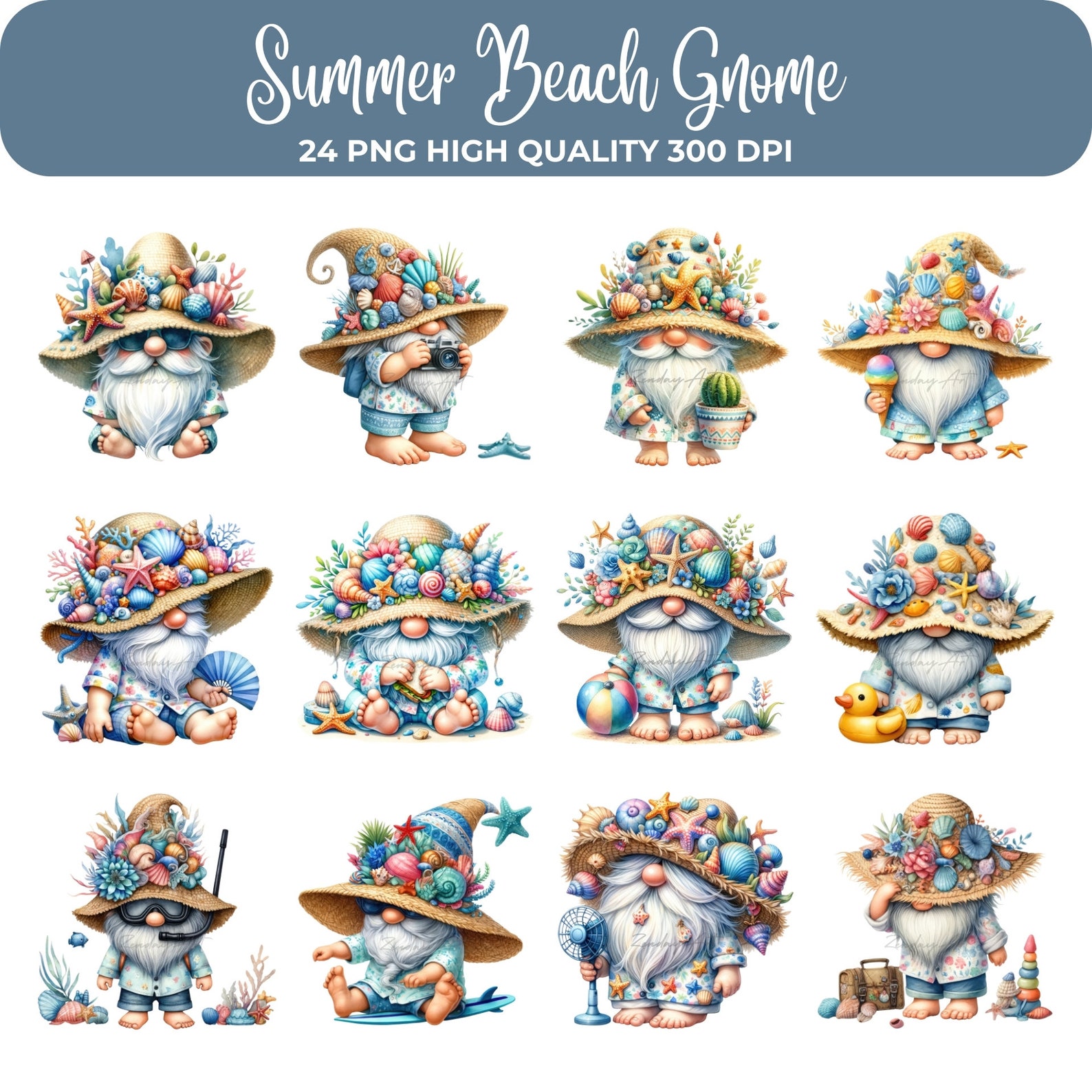 Watercolor Summer Beach Gnome Clipart, Gnome Summer Beach Clipart ...