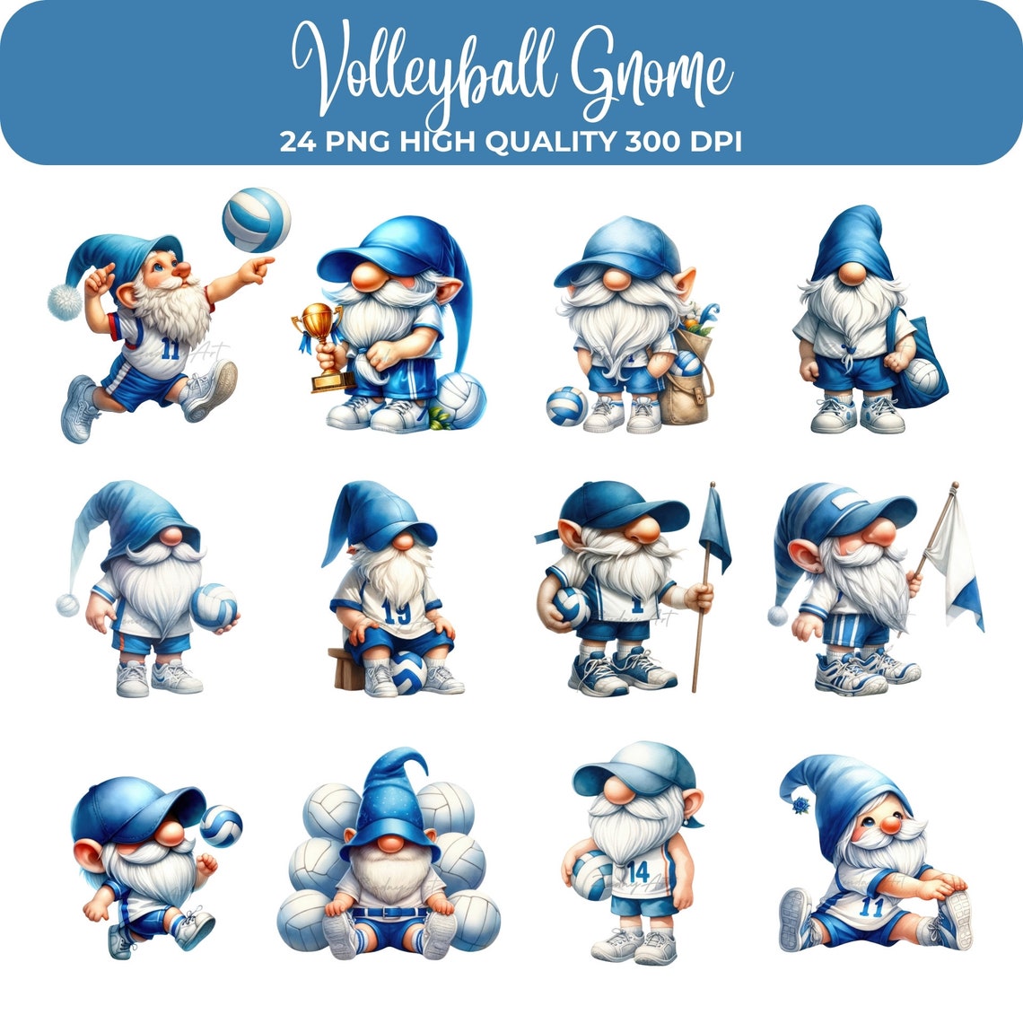 Volleyball Gnome Clipart, Watercolor Volleyball Gnome, Sport Gnome ...