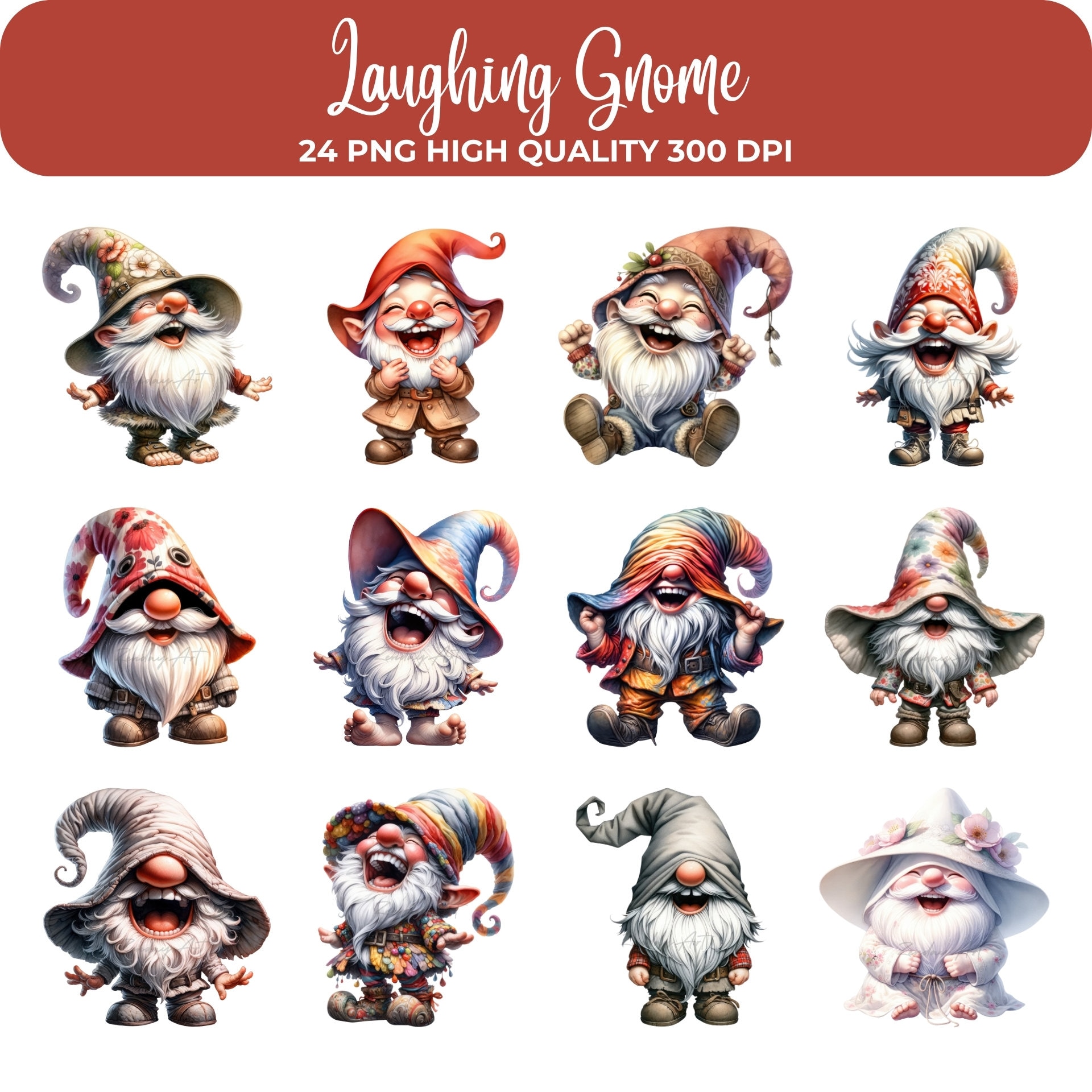 Watercolor Funny Cute Laughing Gnome Clipart, Gnome Laughing Madly PNG ...