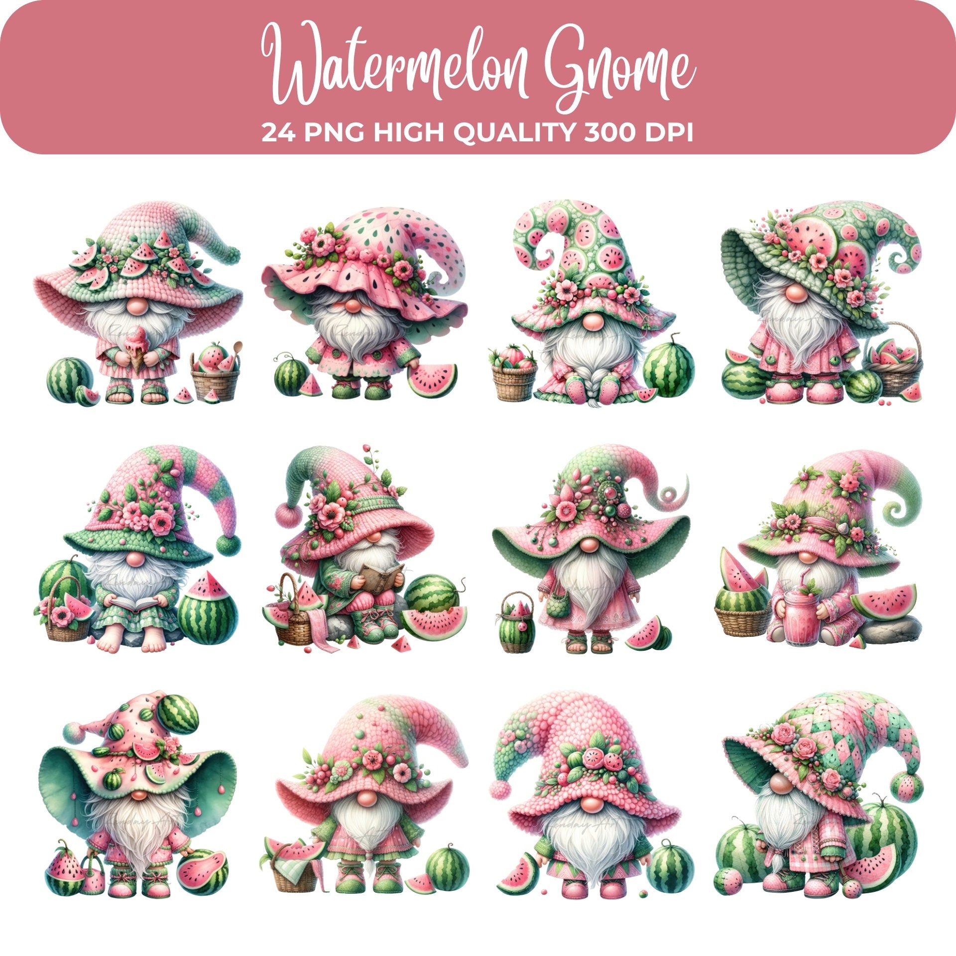 Watermelon Gnomes Clipart PNG, Watermelon PNG, Fruits Summer ...