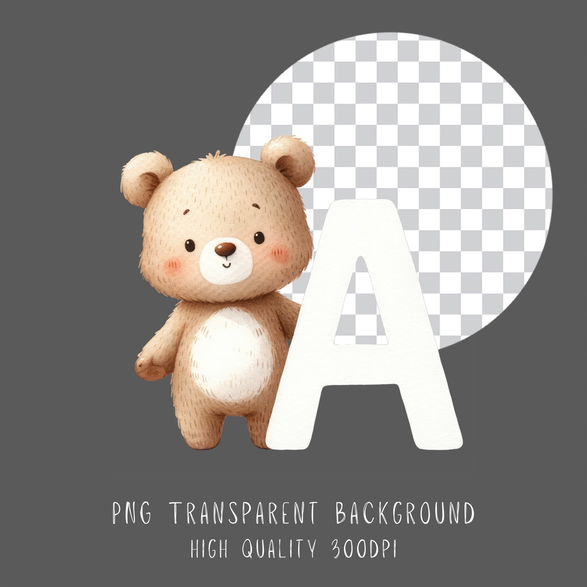 Teddy Bear Alphabet Clipart, Watercolor Bear Letters PNG, Brown Teddy ...