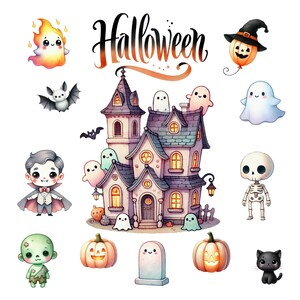 Cute Halloween Clipart Bundle - 46 PNG High Quality Images, Ghosts ...