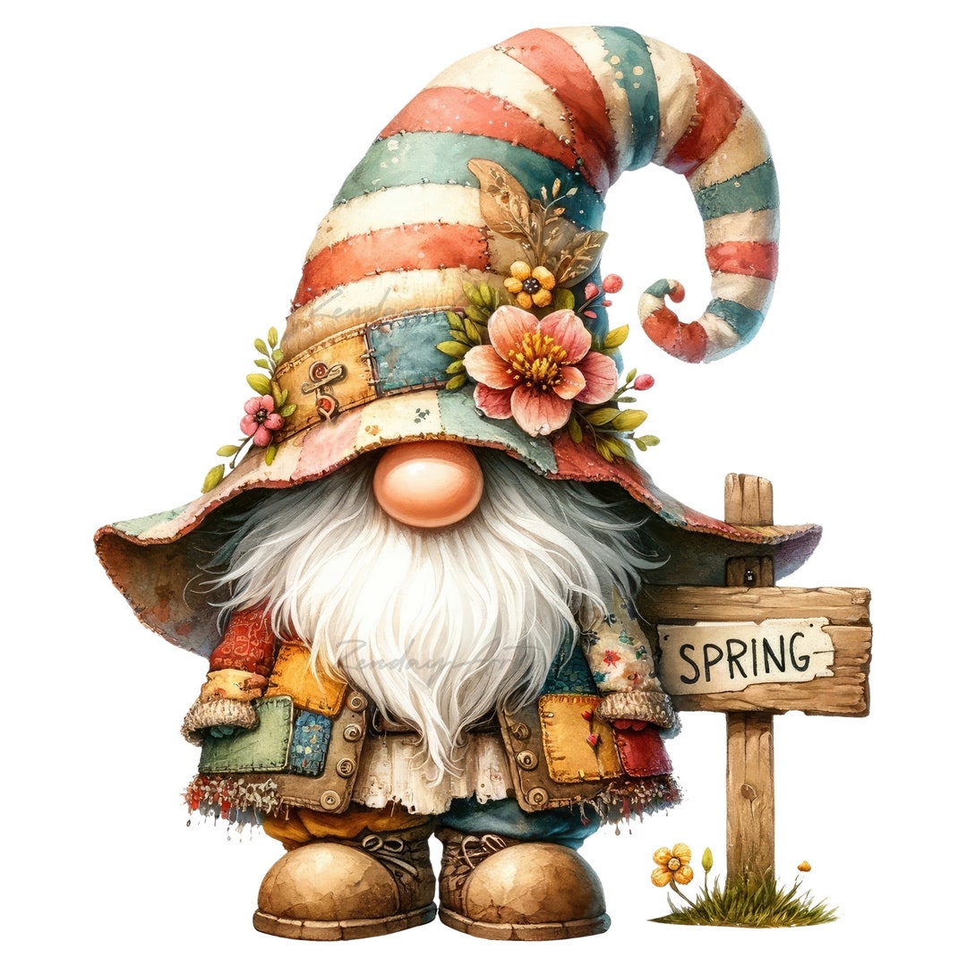 Spring Gnomes Clipart Bundle, Garden Clipart, Watercolor Spring Gnome ...