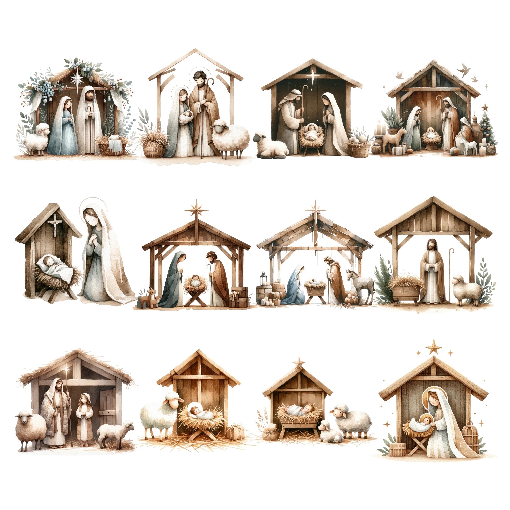 Watercolor Nativity Scenes Clipart, Christmas Nativity Clipart ...