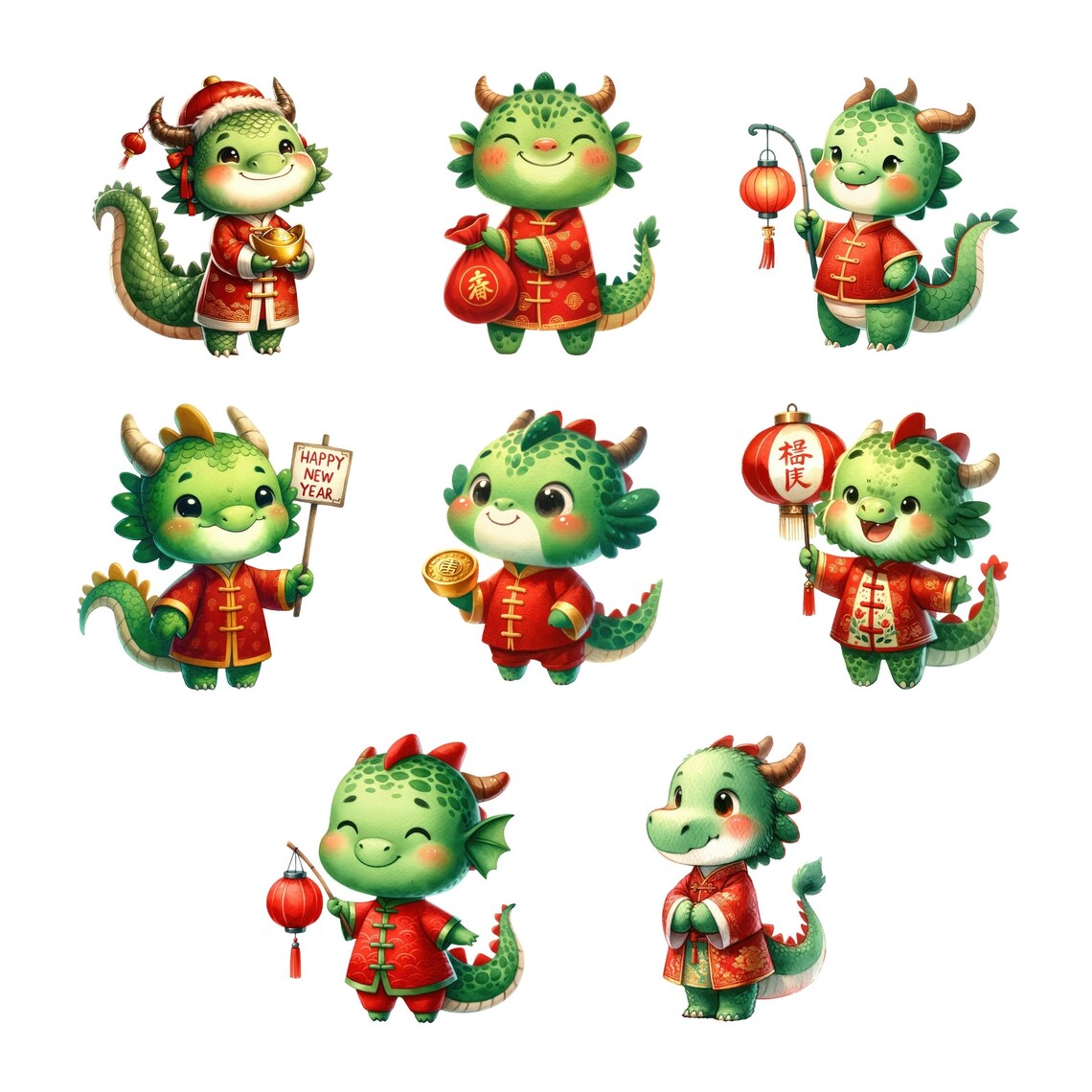 Cute Dragon Clipart, Happy Chinese New Year 2024 Watercolor Clipart ...