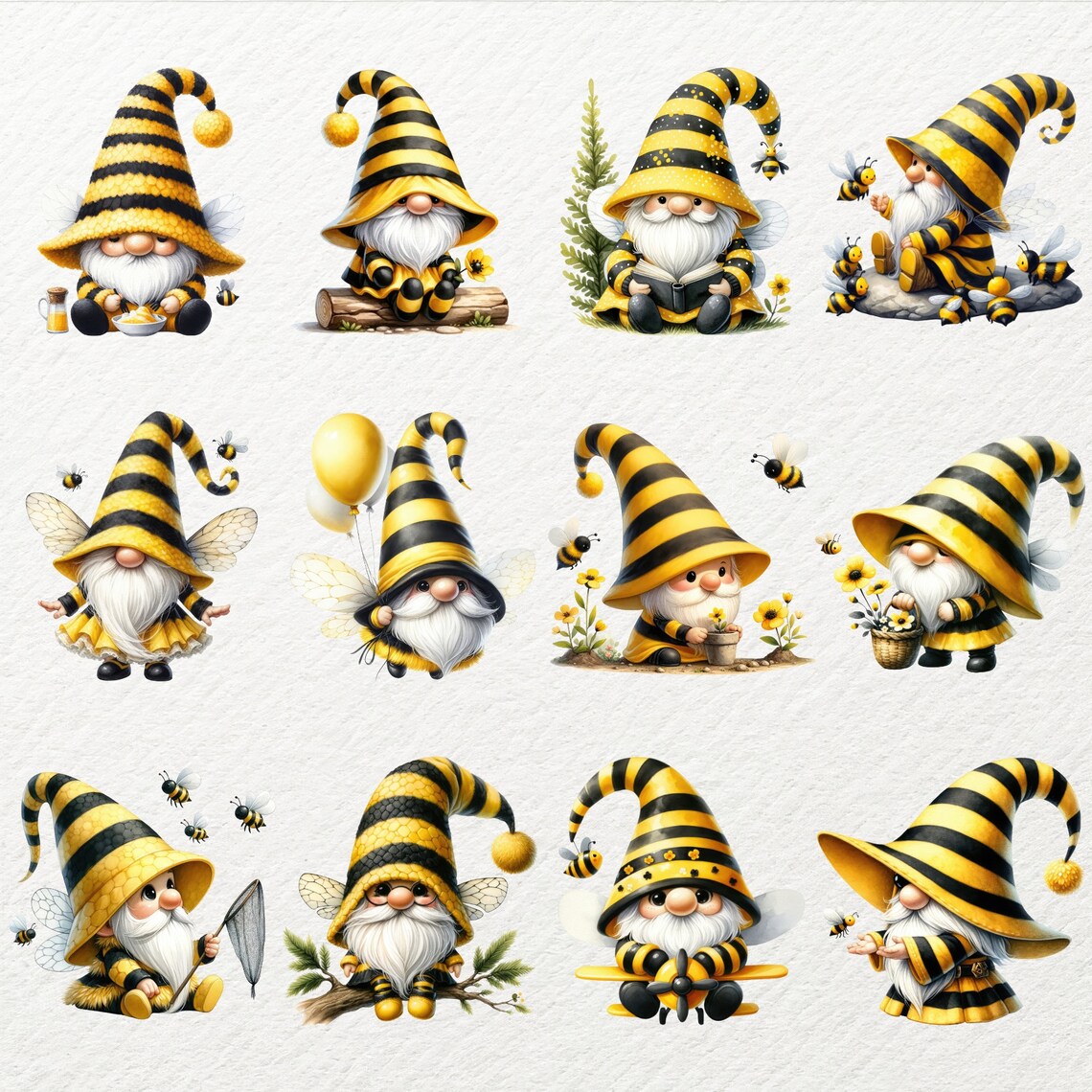 Watercolor Bee Gnome Clipart Png, Honey Bee Gnomes PNG, Watercolor ...