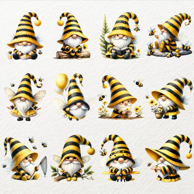Watercolor Bee Gnome Clipart Png, Honey Bee Gnomes PNG, Watercolor ...