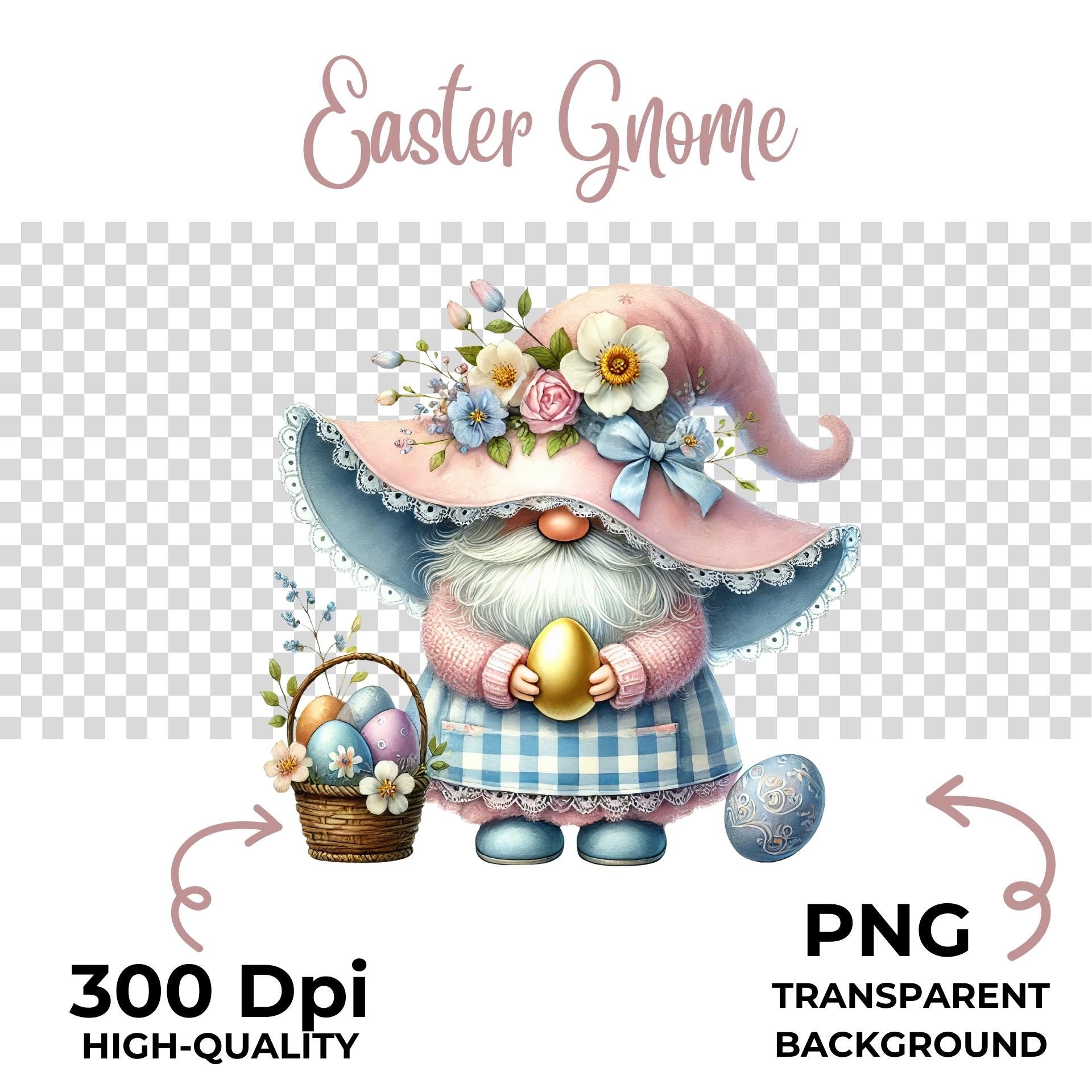 Watercolor Easter Gnome Clipart Bundle: Spring PNG Graphics (digital ...