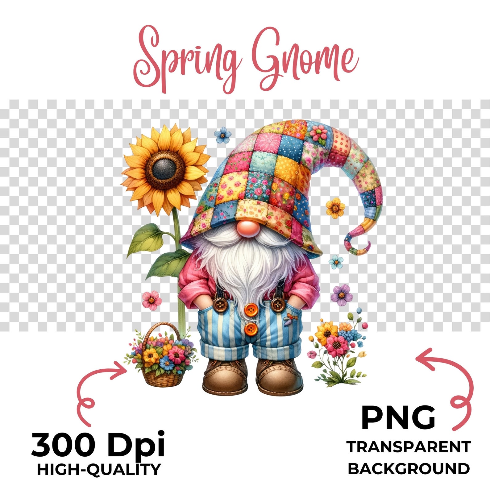 Watercolor Spring Gnomes Clipart Bundle: Floral Garden PNG (digital ...