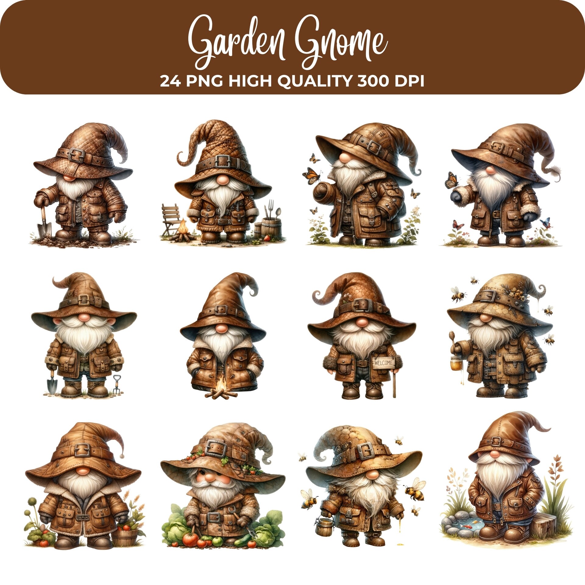 Watercolor Garden Gnome Clipart, Cute Gnome Clipart, Garden Gnomes ...