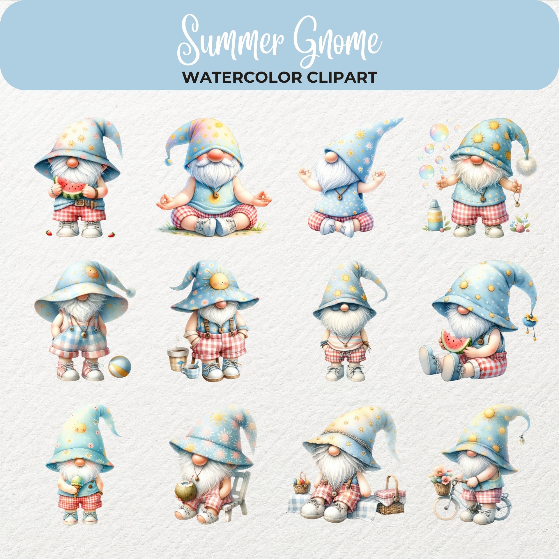 Watercolor Summer Beach Gnome Clipart Bundle Png, Summer Beach PNG, Fur ...