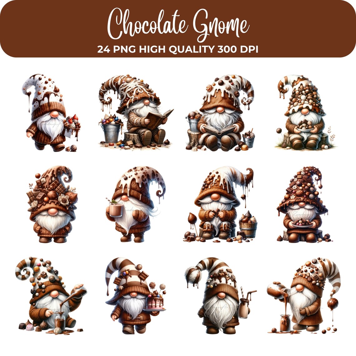 Watercolor Chocolate Gnome Clipart, Chocolate Gnome PNG, Cute Gnome ...