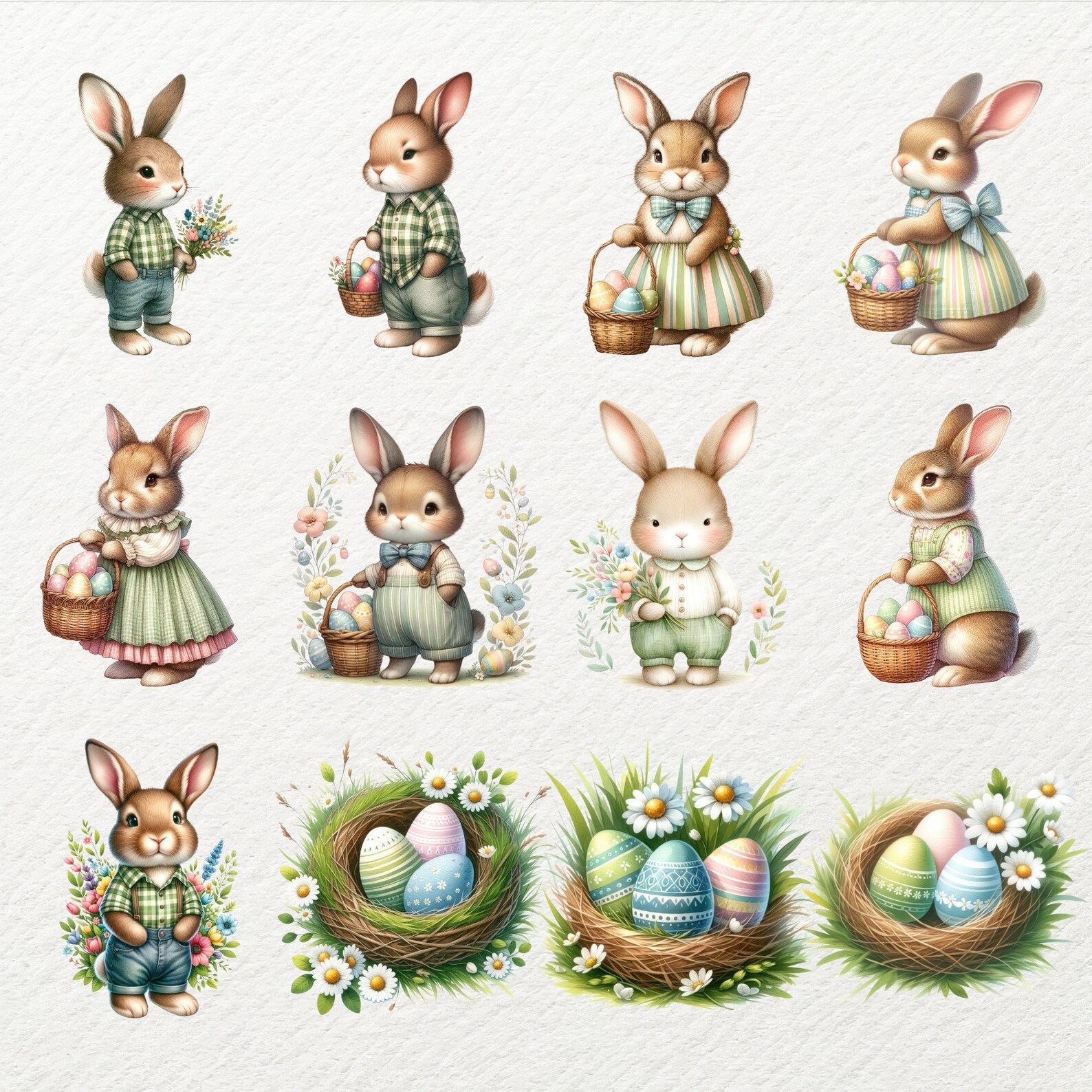Watercolor Easter Clipart, Easter Bunnies PNG, Easter Clipart, Easter ...
