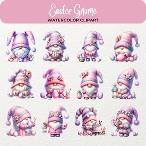 Watercolor Easter Gnome Clipart Bundle: Spring Garden PNG (digital ...