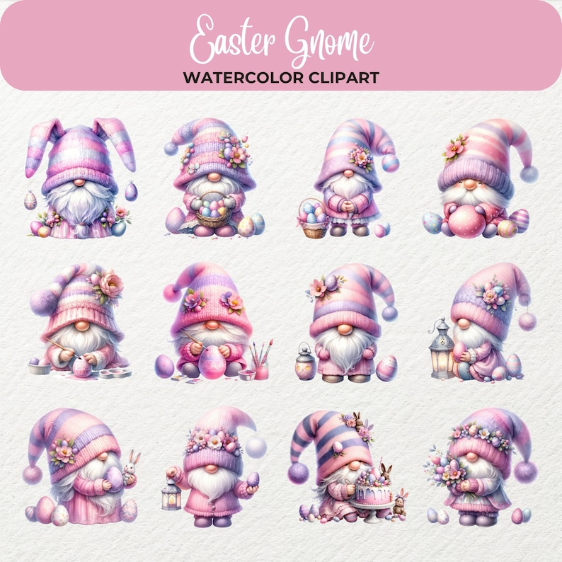 Watercolor Easter Gnome Clipart Bundle, Garden Clipart, Spring Gnome ...