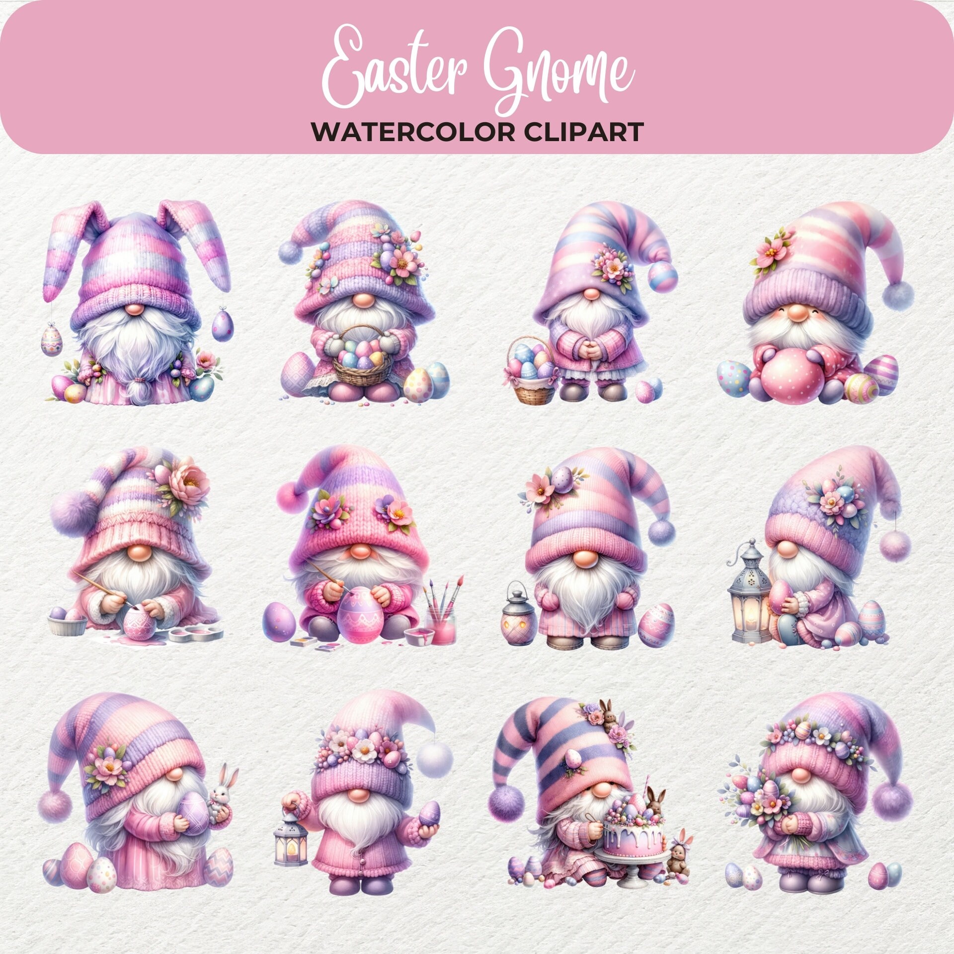 Watercolor Easter Gnome Clipart Bundle, Garden Clipart, Spring Gnome ...