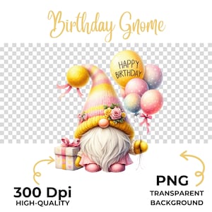 Watercolor Birthday Gnomes Clipart Bundle, Birthday Gnomes PNG, Happy ...