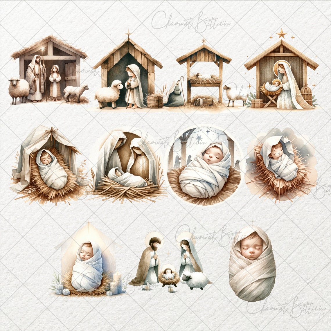 Watercolor Nativity Scenes Clipart, Christmas Nativity Clipart ...
