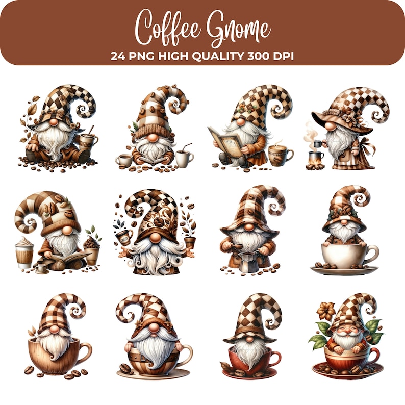 Watercolor Coffee Beans Lover, Coffee Gnomes PNG, Barista Gnomes, Cute ...
