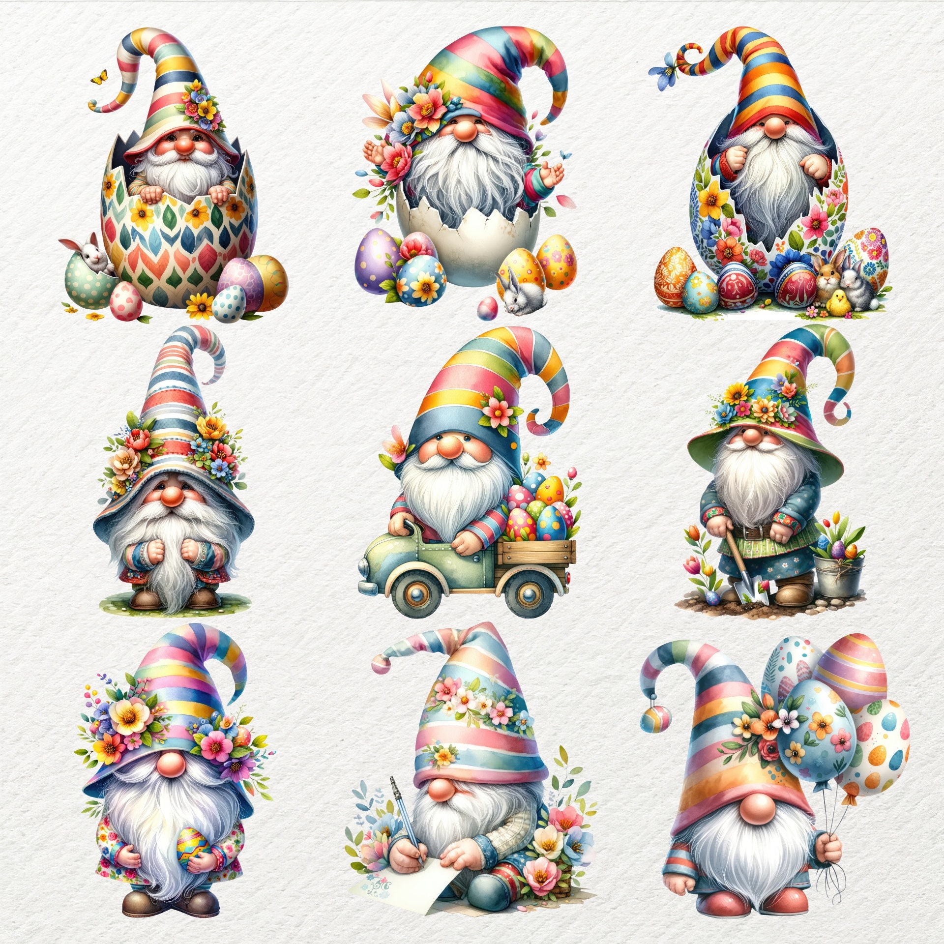 Easter Gnome Clipart Bundle, Garden Clipart, Gnome PNG Graphics, Gnome ...