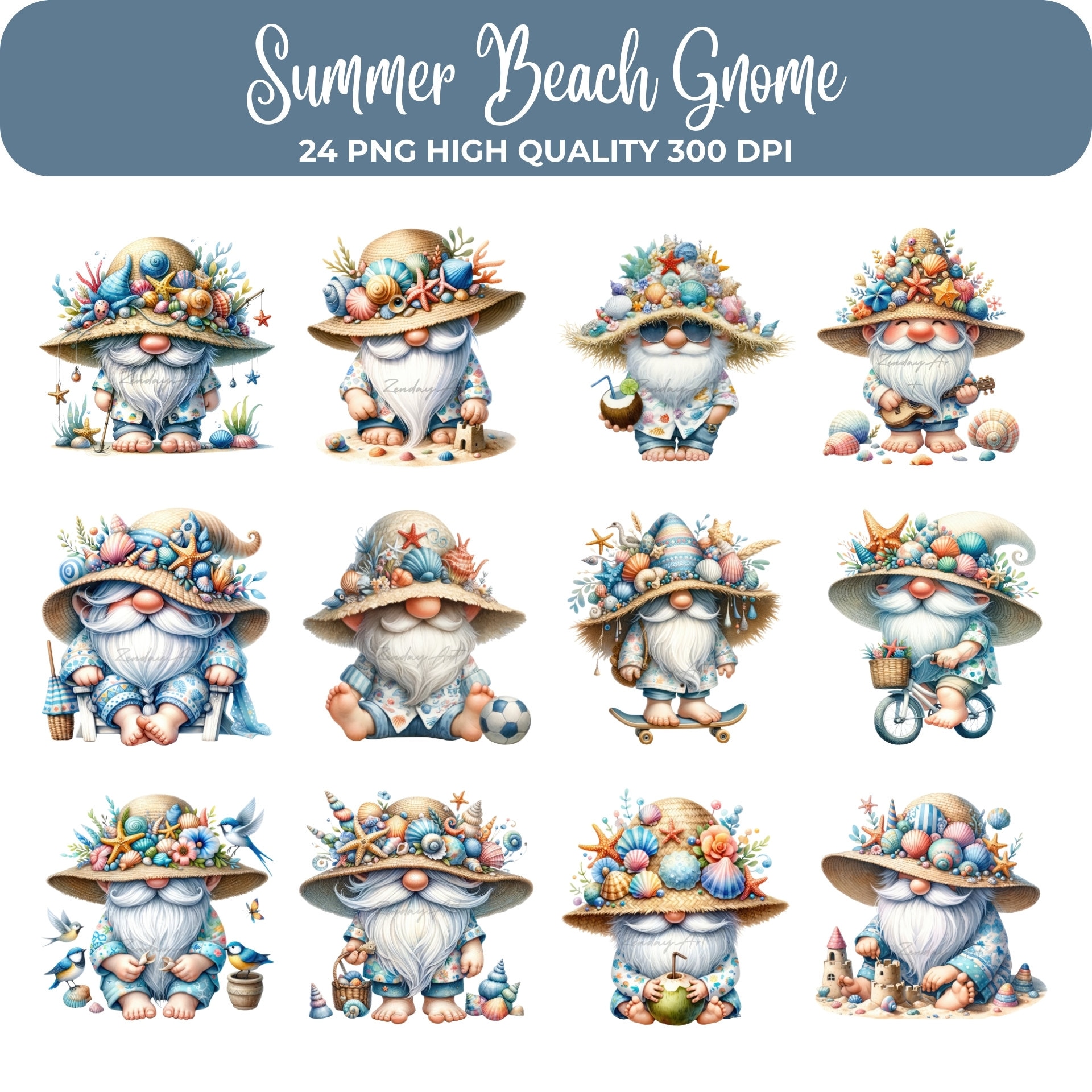 Watercolor Summer Beach Gnome Clipart, Gnome Summer Beach Clipart ...