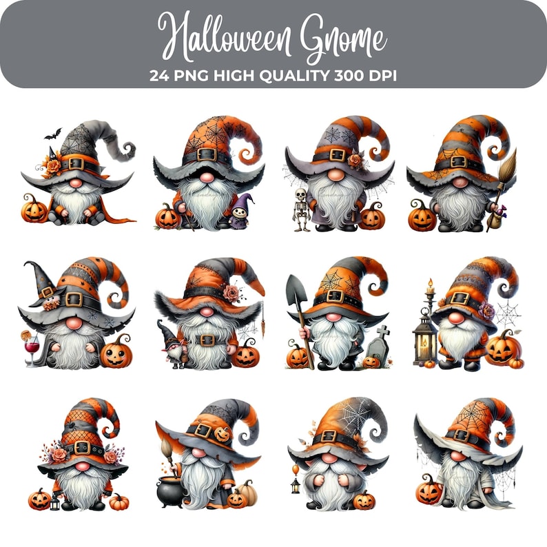 Halloween Gnomes Clipart Bundle, Halloween Gnomes PNG, Cute Gnome ...