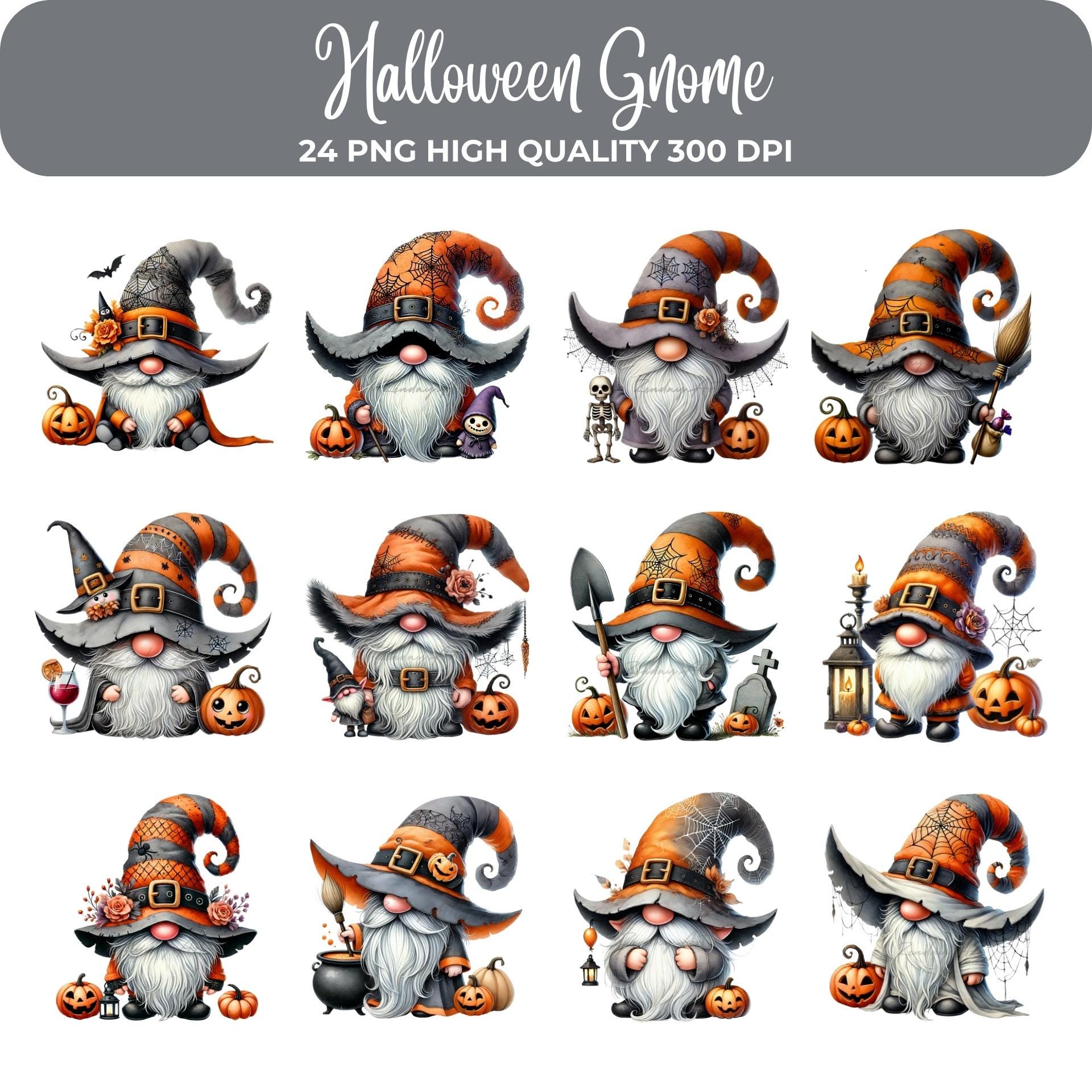 Halloween Gnomes Clipart Bundle, Halloween Gnomes PNG, Cute Gnome ...