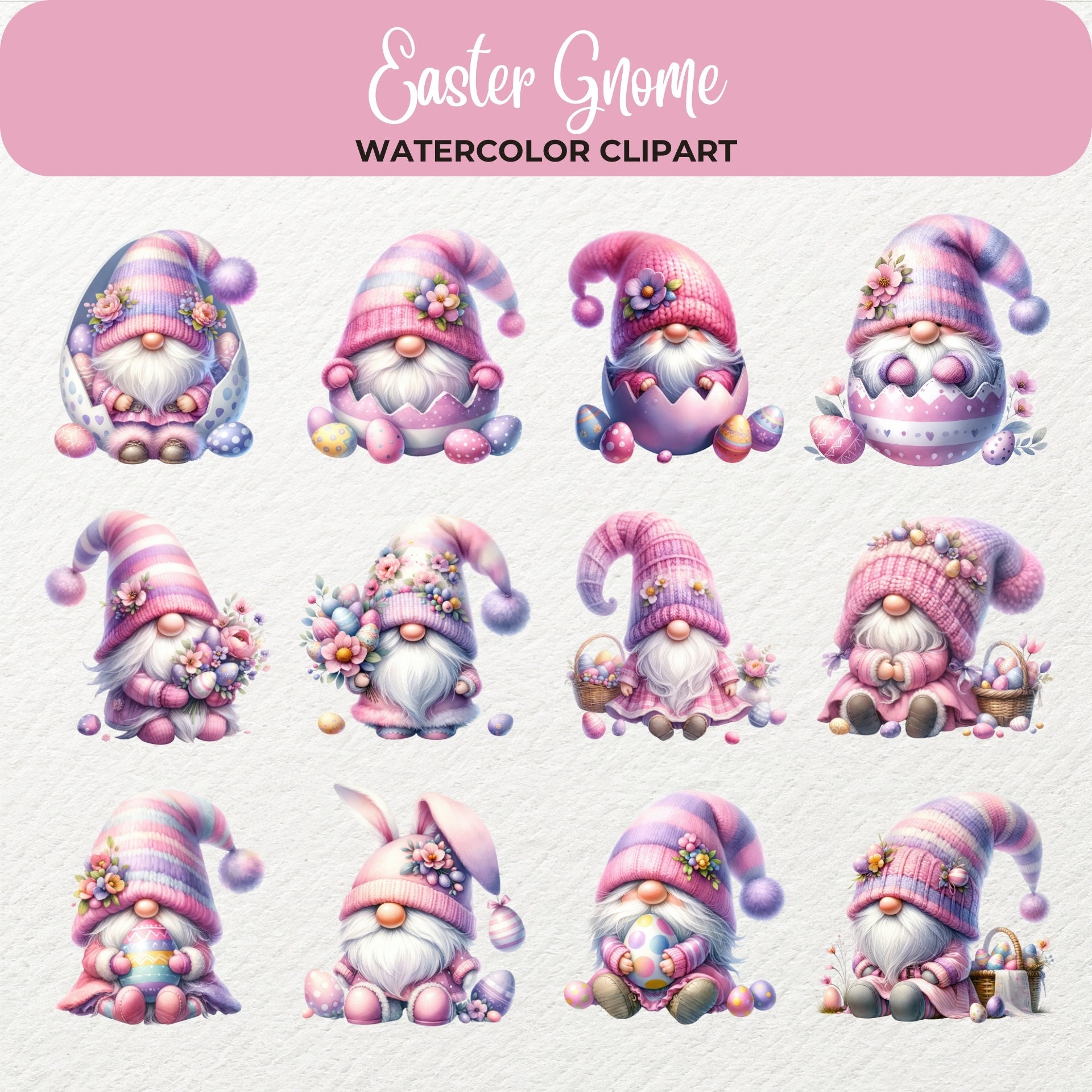 Watercolor Easter Gnome Clipart Bundle, Garden Clipart, Spring Gnome ...