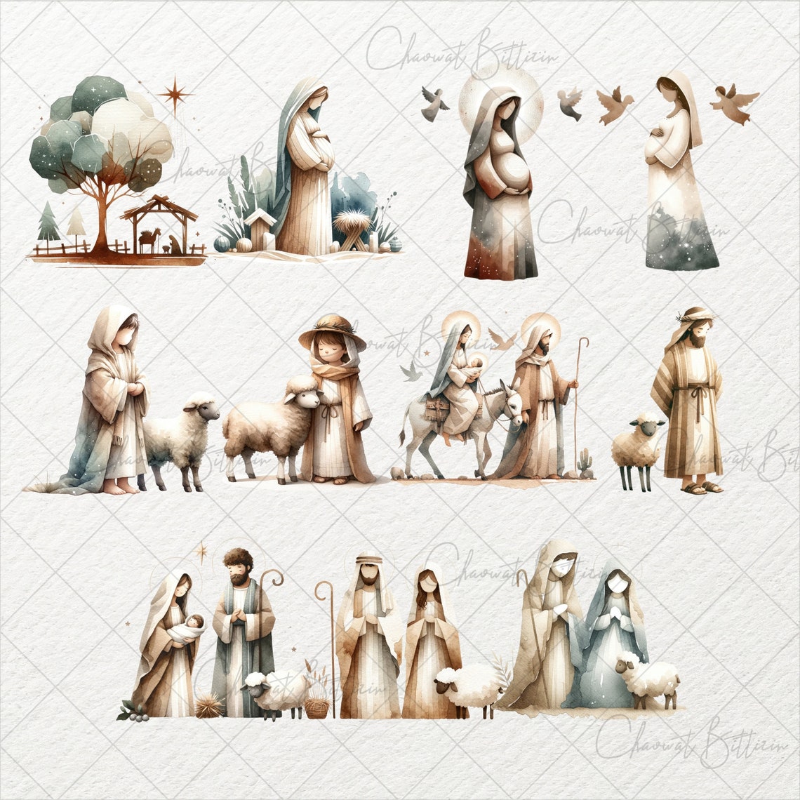 Watercolor Nativity Scenes Clipart, Christmas Nativity Clipart ...