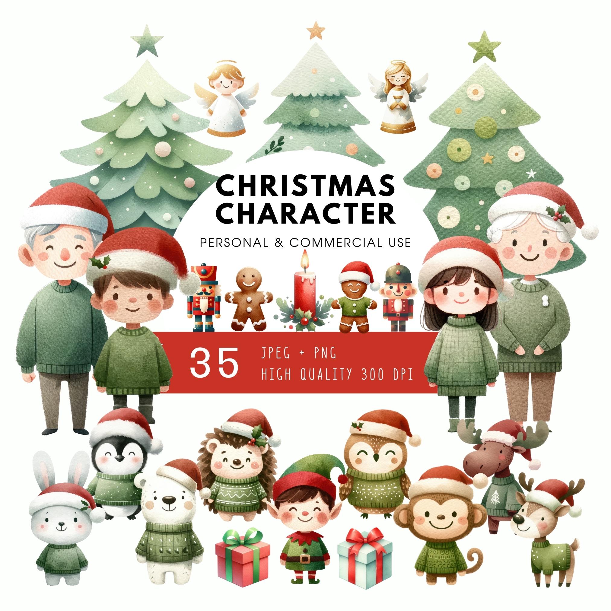 Cute Christmas Characters | Scandinavian Christmas Clipart | Watercolor ...