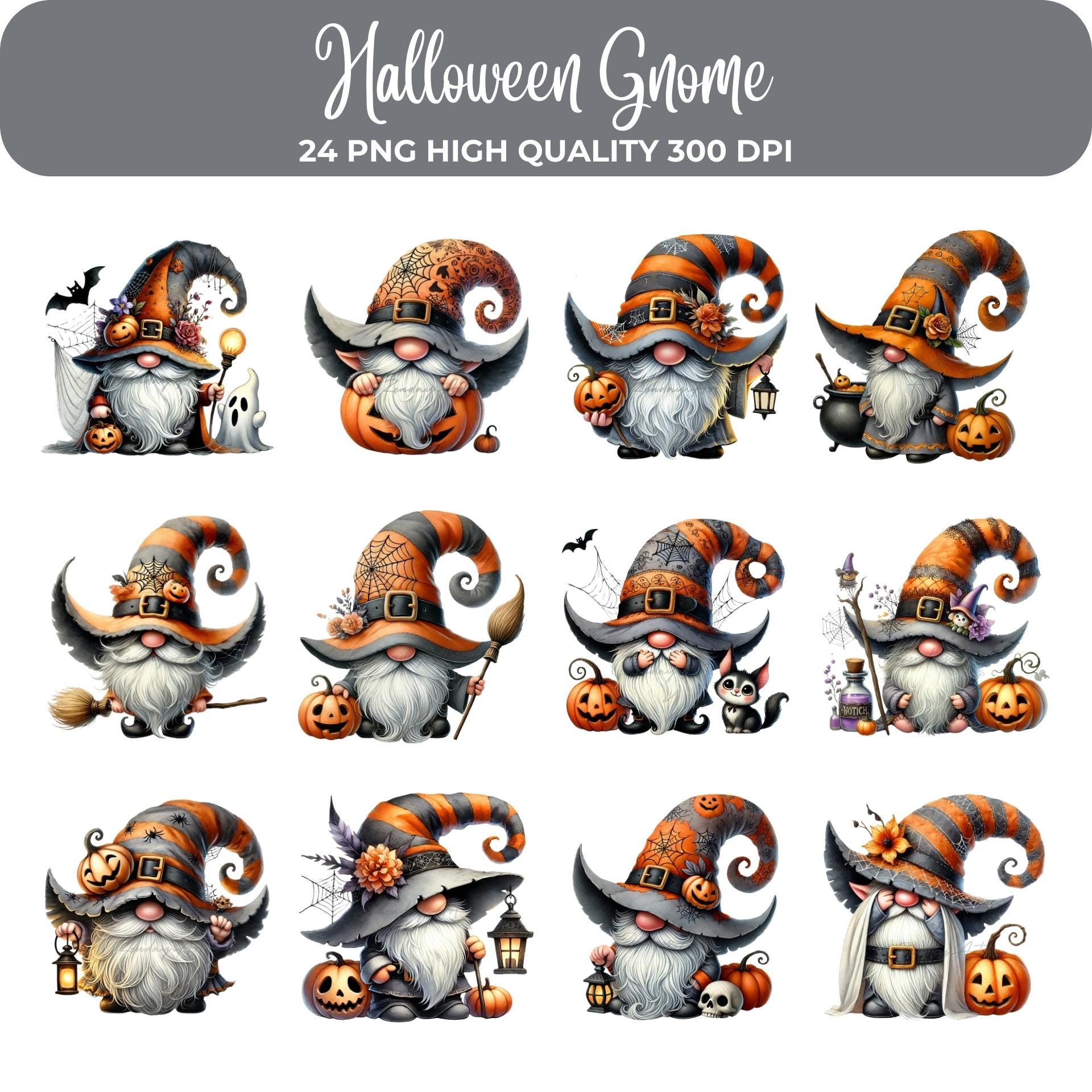 Halloween Gnomes Clipart Bundle, Halloween Gnomes PNG, Cute Gnome ...