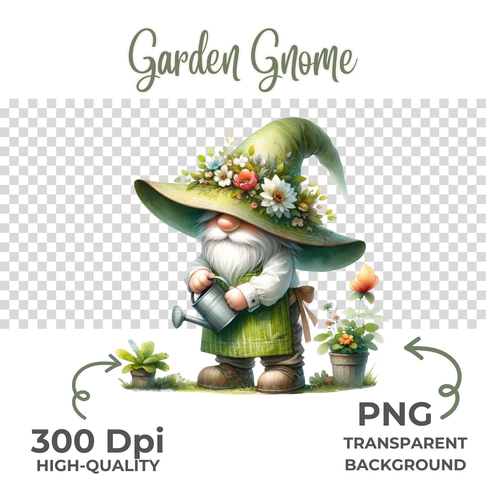 Garden Gnome Clipart PNG, Watercolor Garden Gnome, Gnome With Flowers ...
