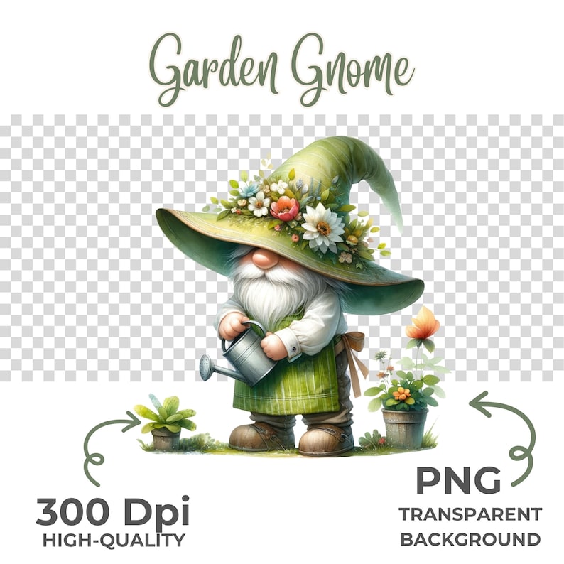Garden Gnome Clipart PNG, Watercolor Garden Gnome, Gnome With Flowers ...