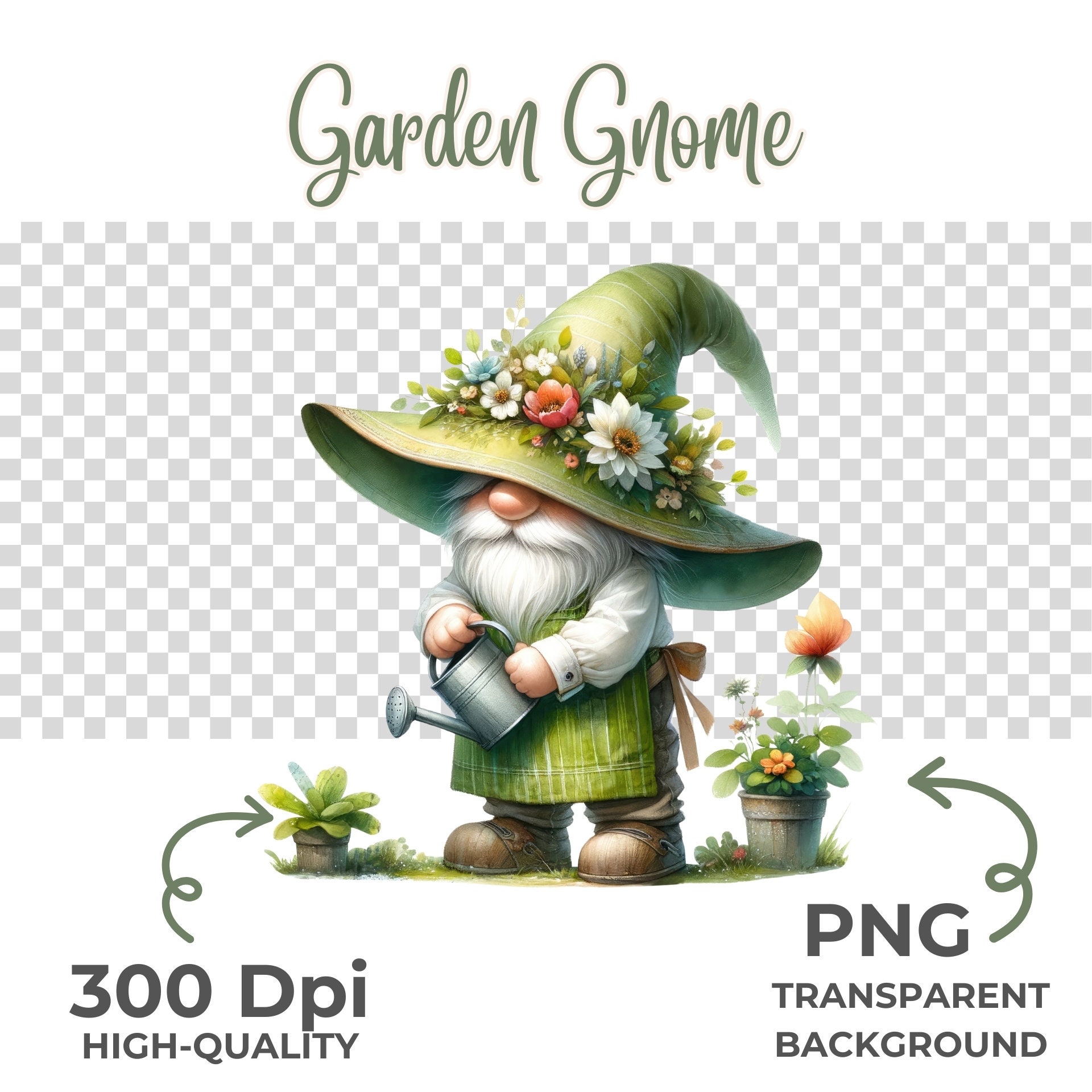 Garden Gnome Clipart PNG, Watercolor Garden Gnome, Gnome With Flowers ...